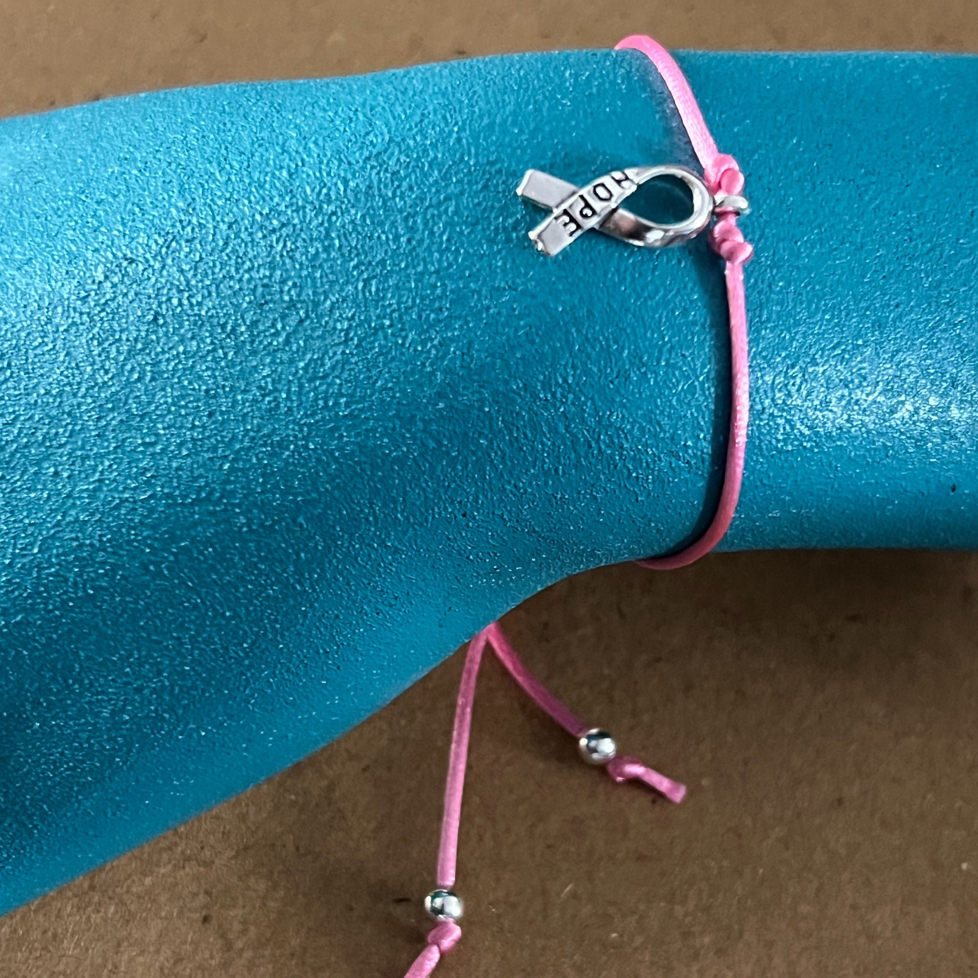 Breast Cancer Awareness Ribbon Bracelet, Silver Hope Charm, Pink Cord ...