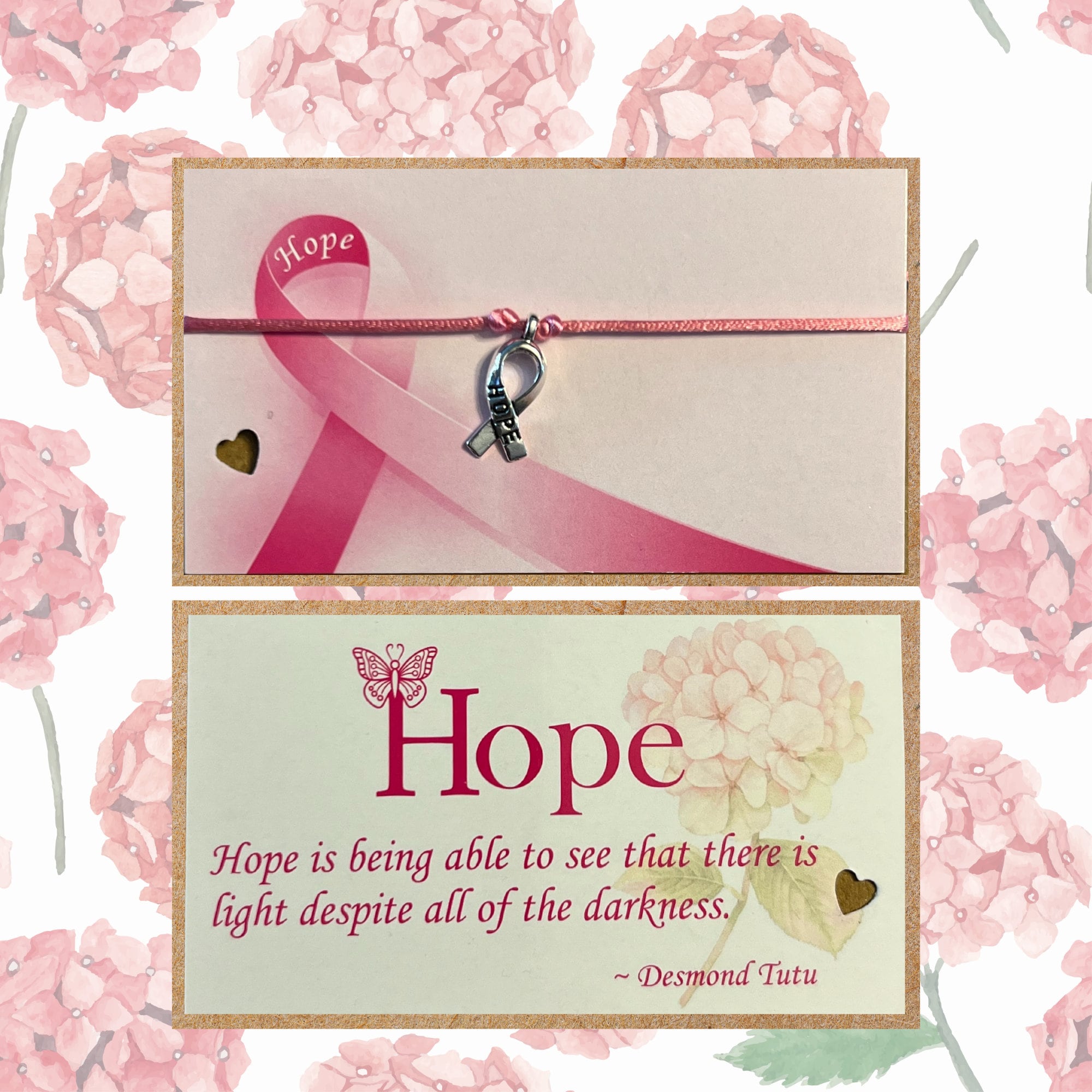 Breast Cancer Awareness Ribbon Bracelet, Silver Hope Charm, Pink Cord ...