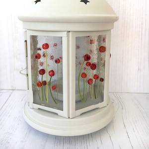 Poppy Floral Fused Glass Lantern ~ Red Flowers ~ Garden Decor ~ Unique ...