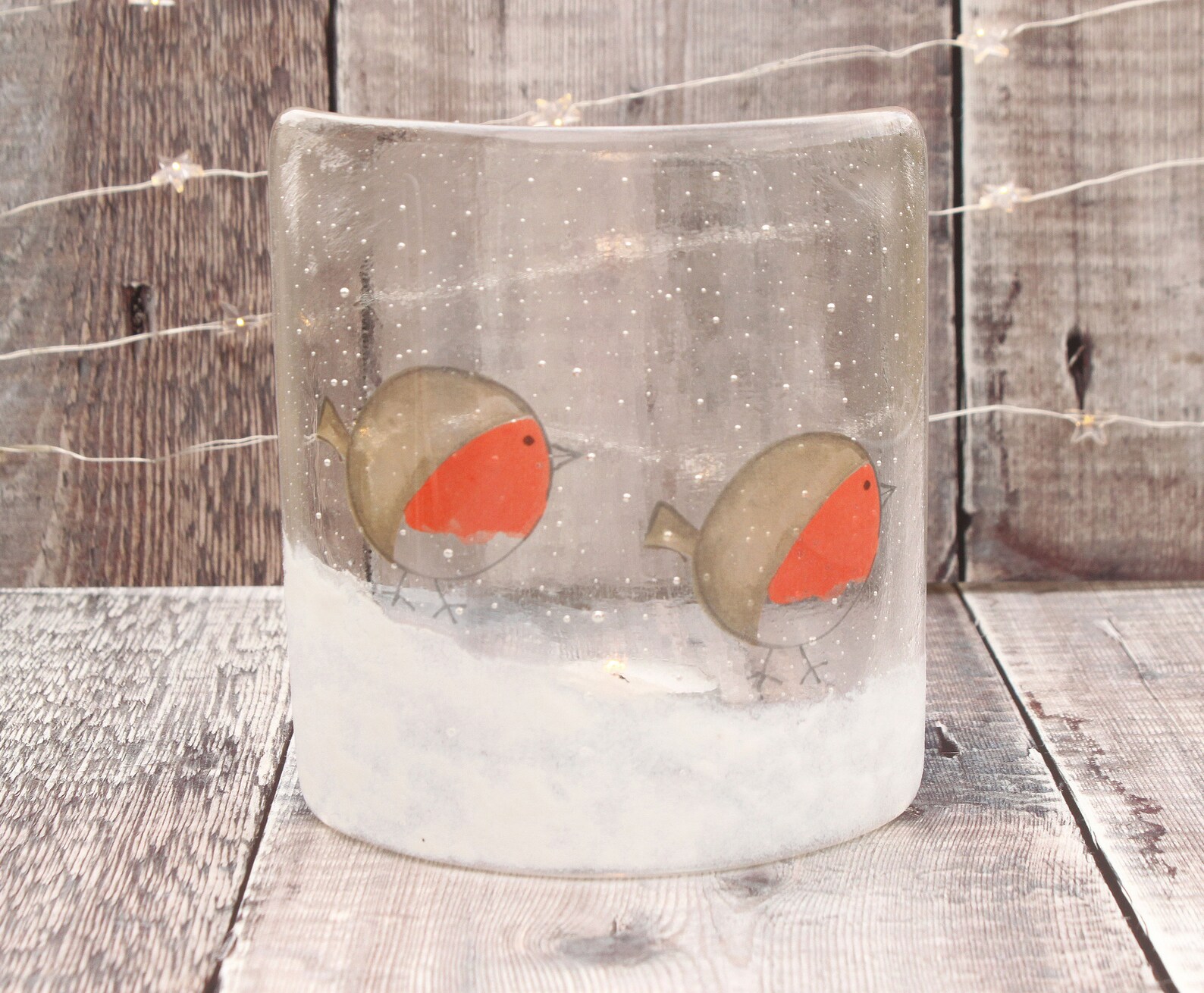 Two Little Robins Candle Shield Curve Fused Glass Hand Cut - Etsy