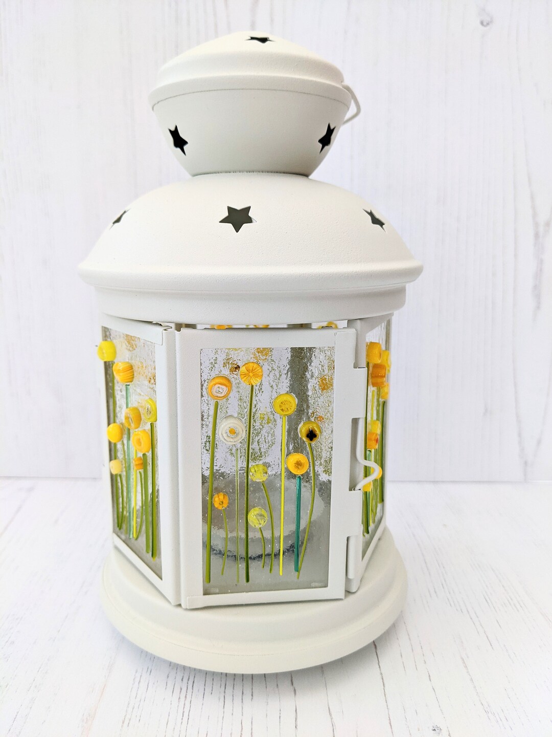 Yellow Floral Fused Glass Lantern ~ Colourful Flowers ~ Garden Decor ...