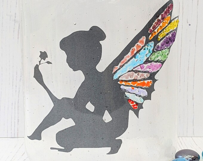 Fairy Silhouette Fused Glass Curve, Multicoloured Fairy Home Decor, Fae ...