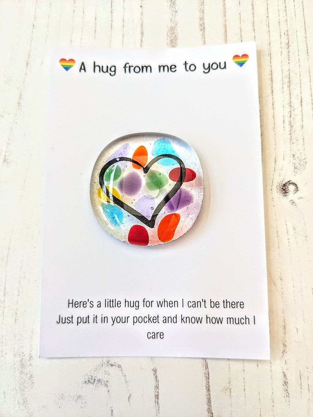 Glass Rainbow Pocket Hug, Fused Glass Gift, Pocket Hug Heart, Pick Me ...