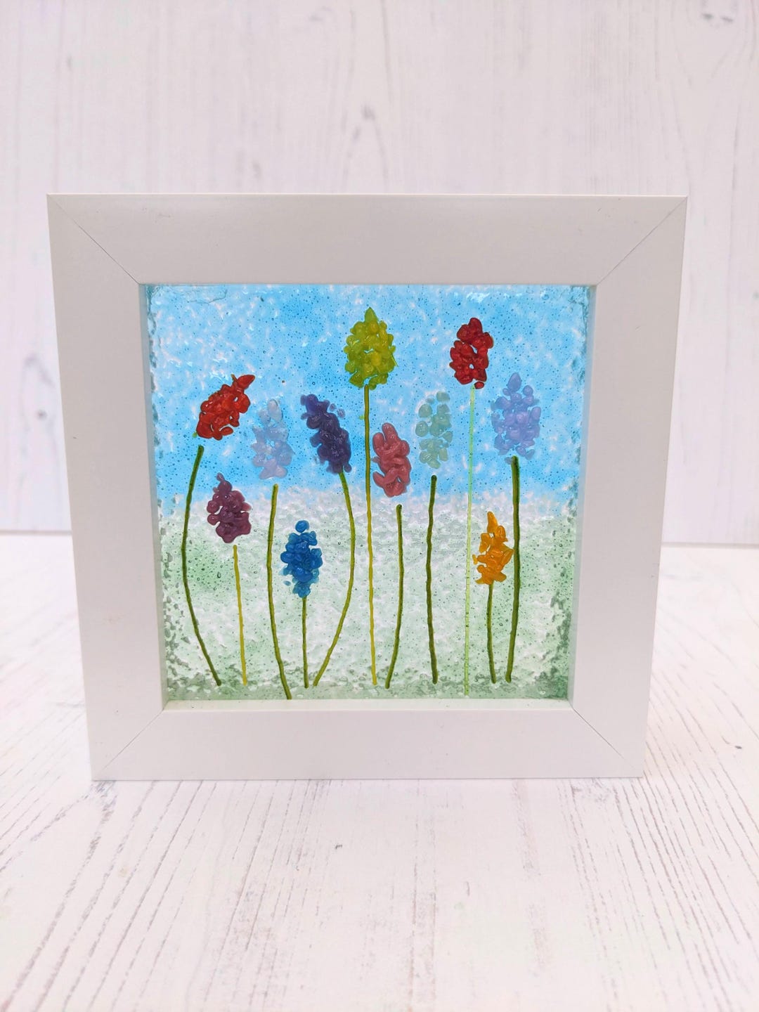 Handmade Fused Glass Flower Frame, 12cm X 12cm, Colourful Floral Art ...