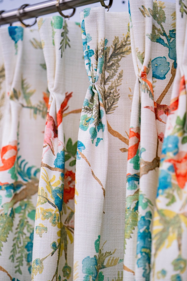 Emilia Multi, Bird-in-branch Floral Print | Lined Custom Drapes or ...