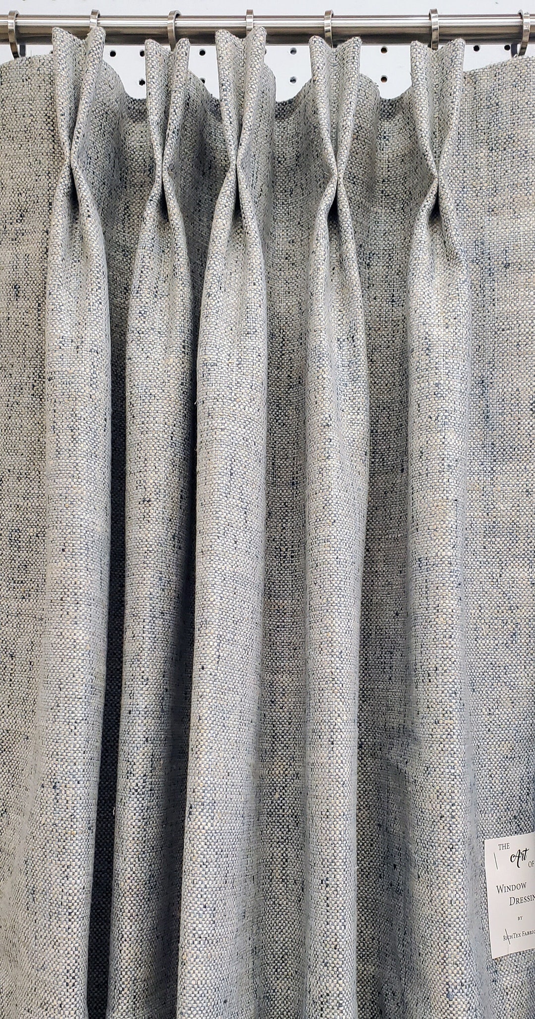 Kahiwa Pond, Blue and Taupe Linen-look Tweed Lined Custom Drapes or ...