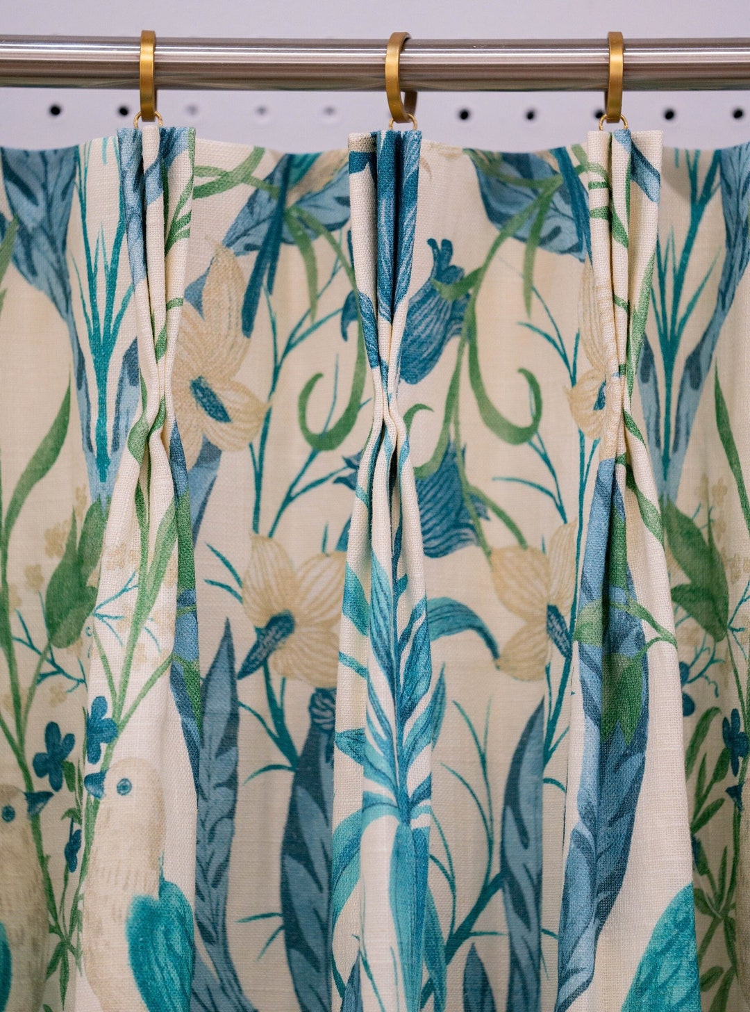 Guinevere Robins, Blue Floral Print | Lined Custom Drapes or Curtains ...