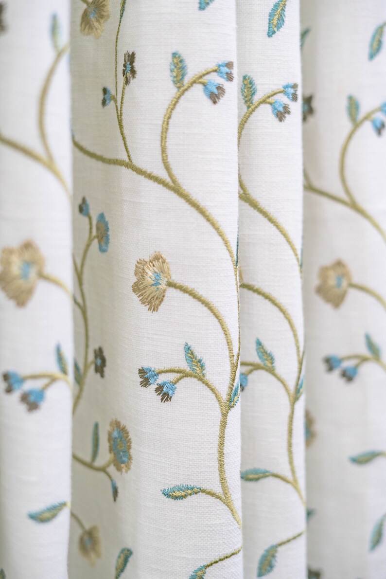 Ringbearer Cornflower, Blue Floral Embroidery | Lined Custom Drapes or ...