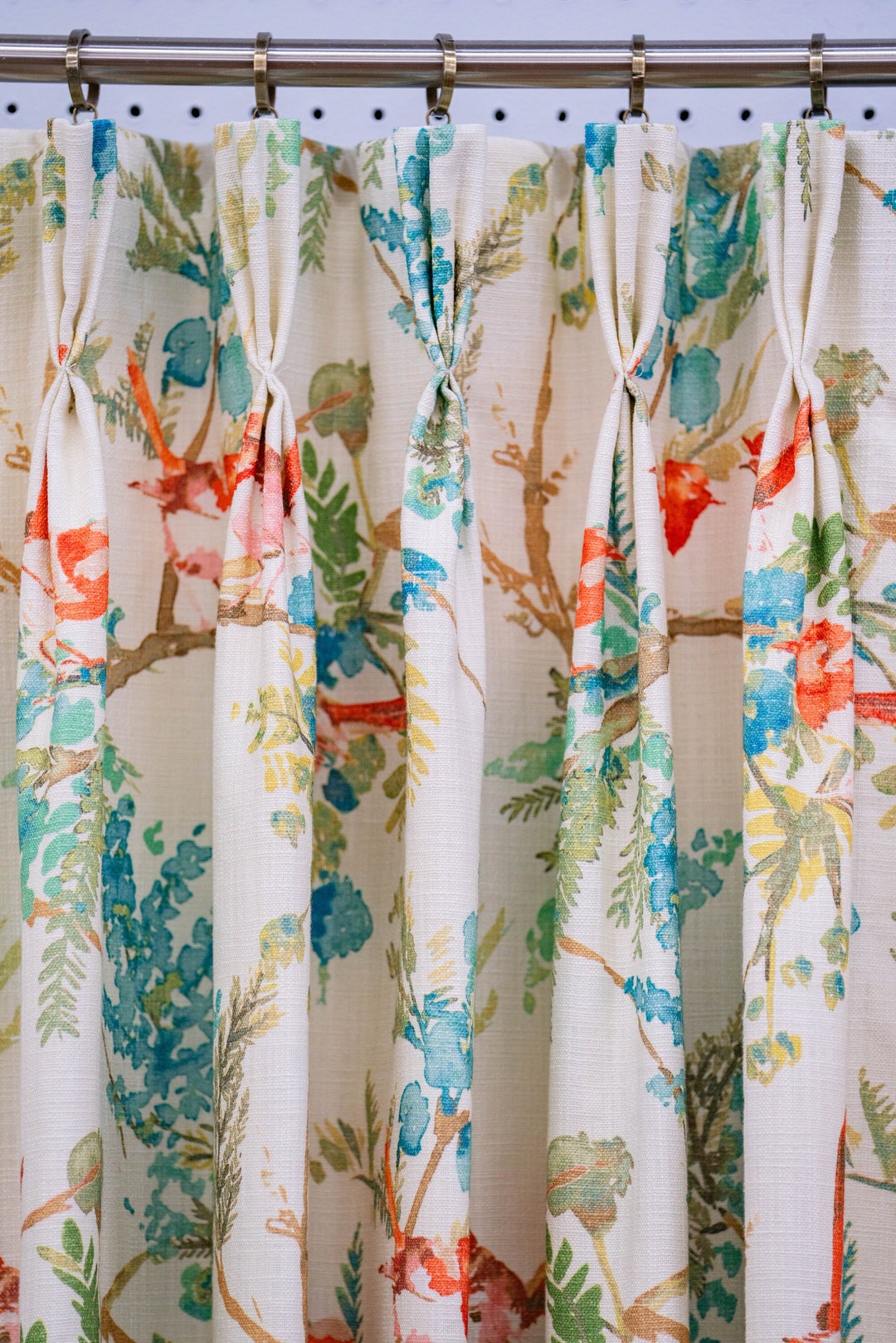 Emilia Multi, Bird-in-branch Floral Print | Lined Custom Drapes or ...