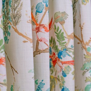 Emilia Multi, Bird-in-branch Floral Print | Lined Custom Drapes or ...