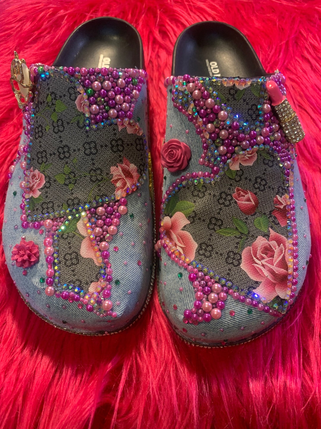Faux Leather and Denim Embellished Clogs - Etsy
