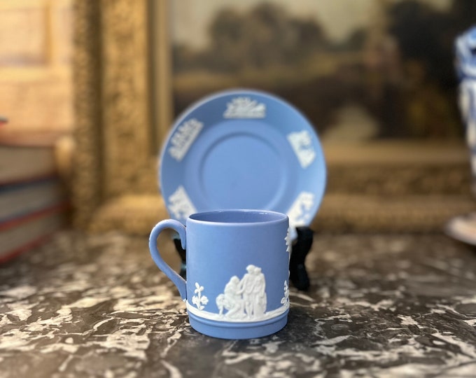Vintage Wedgwood Blue Jasperware Demitasse Cup & Saucer: Dancing Hours ...