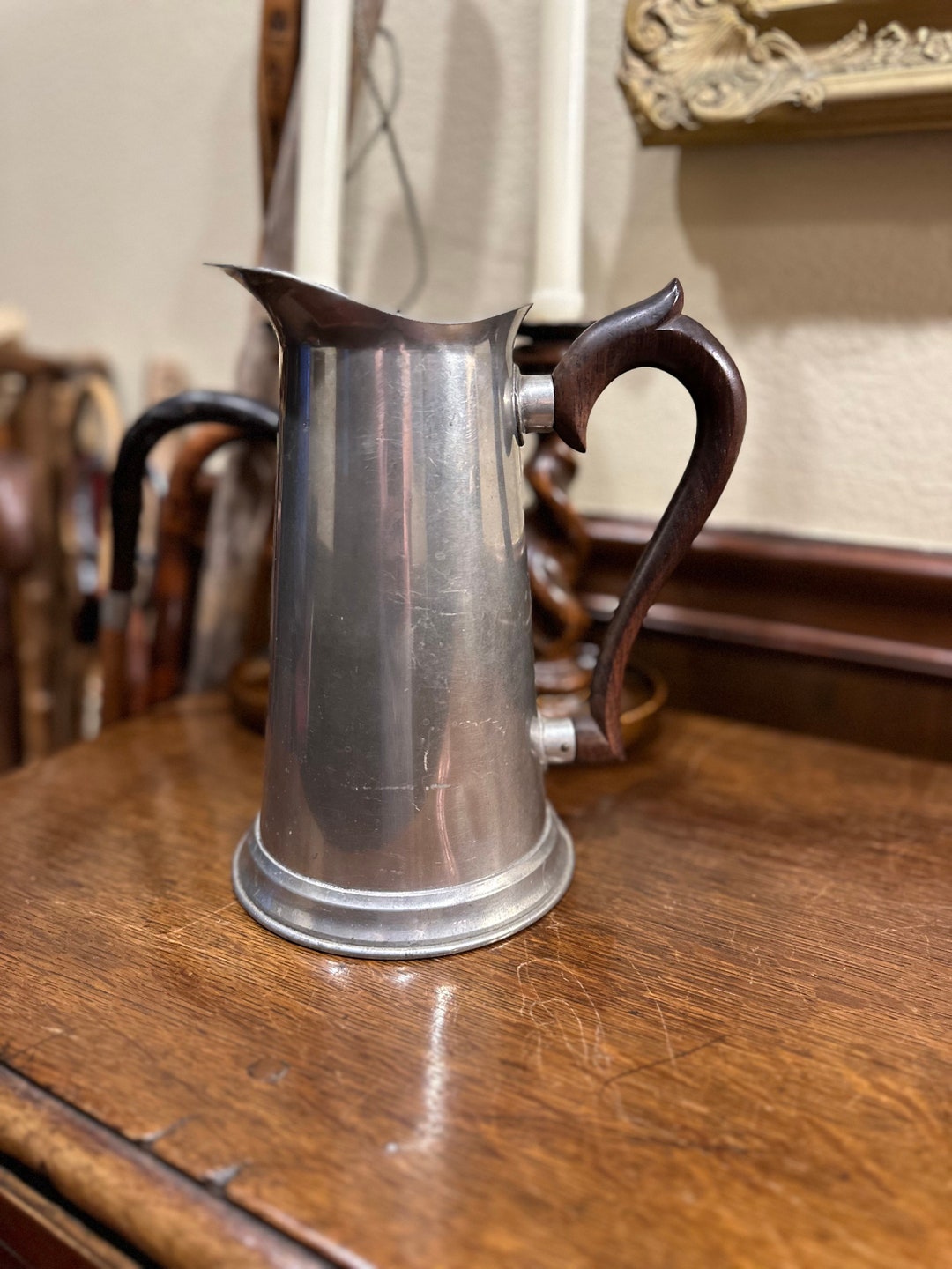 Vintage Stieff Pewter Pitcher, Colonial Style Pewter Jug, Wood Handle ...