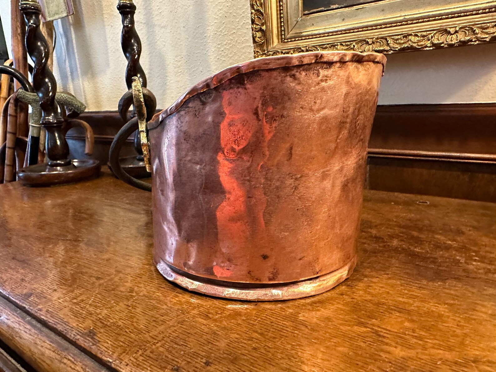 Antique Copper Coal Scuttle Pot With Wrought Iron Hanger - Etsy