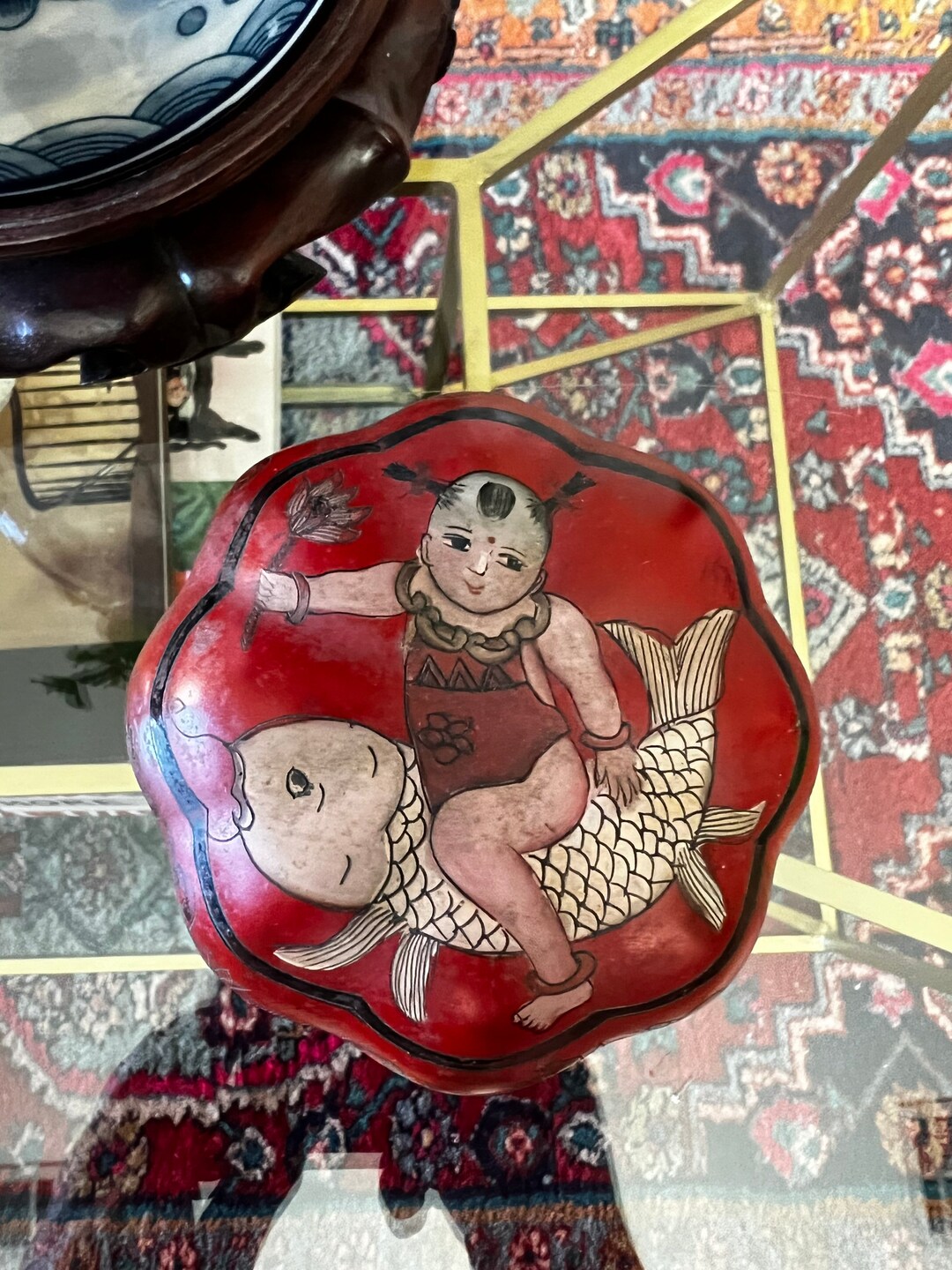 Red Chinese Box With Boy Riding Fish - Etsy