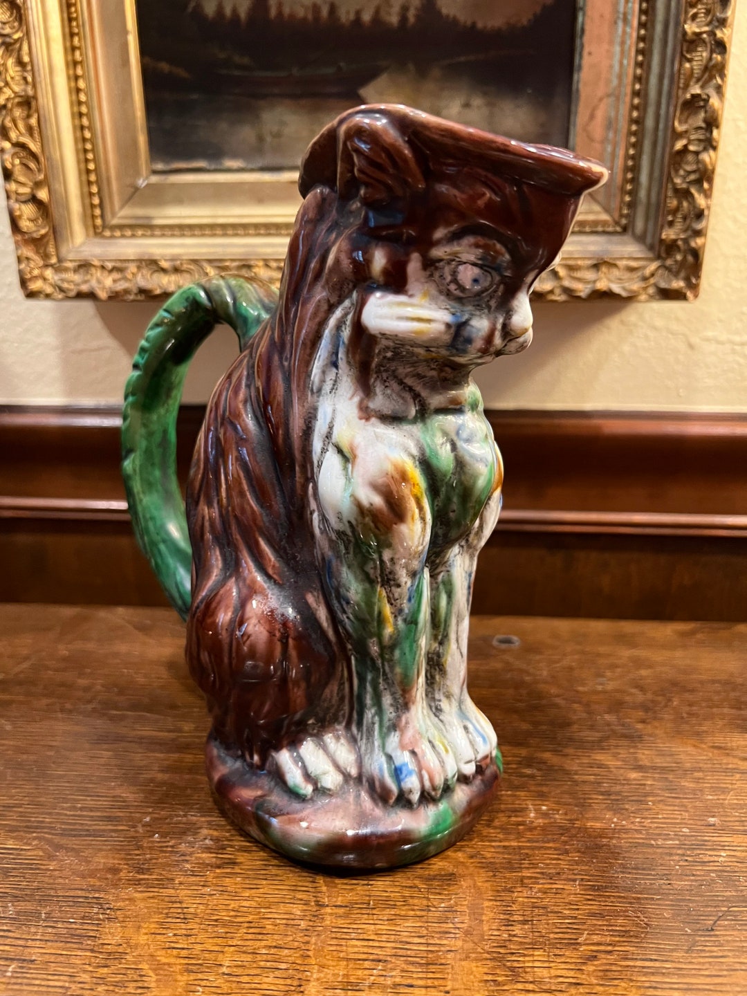 Majolica Cat Pitcher - Etsy