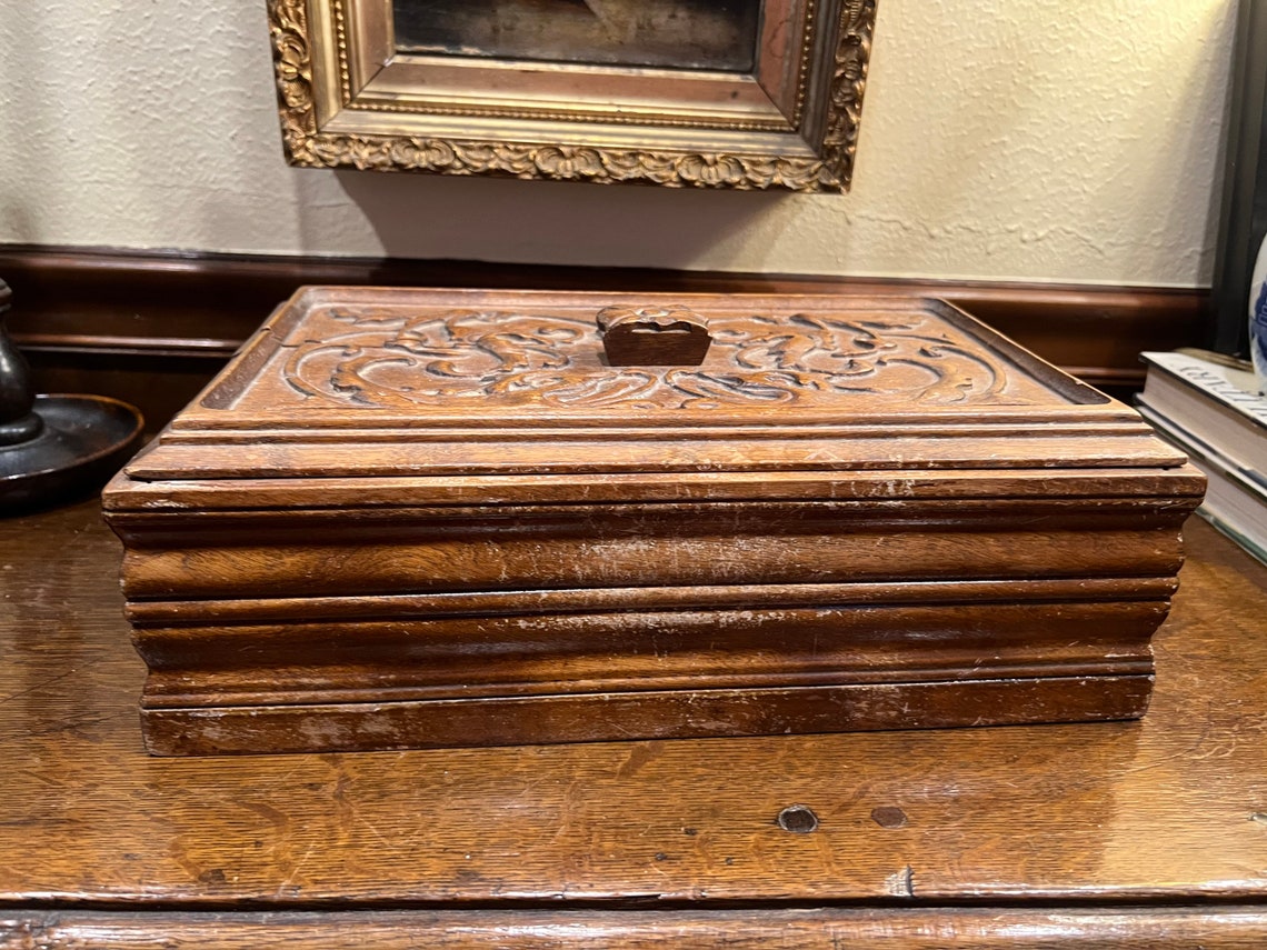 Antique Carved Wood Box Bible Box - Etsy