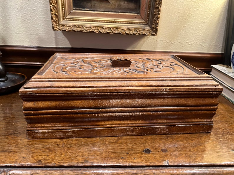 Antique Carved Wood Box Bible Box - Etsy