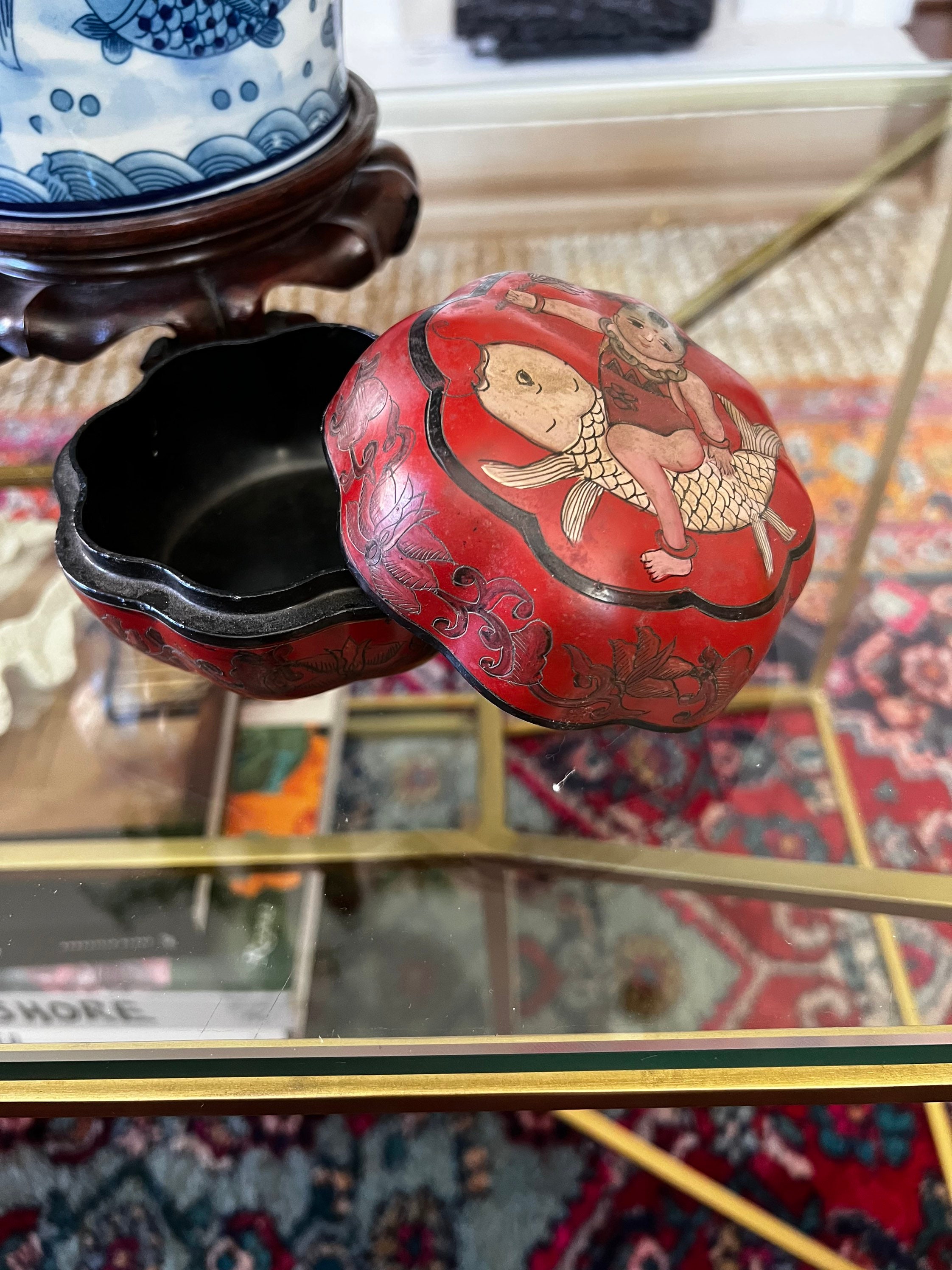 Red Chinese Box With Boy Riding Fish - Etsy
