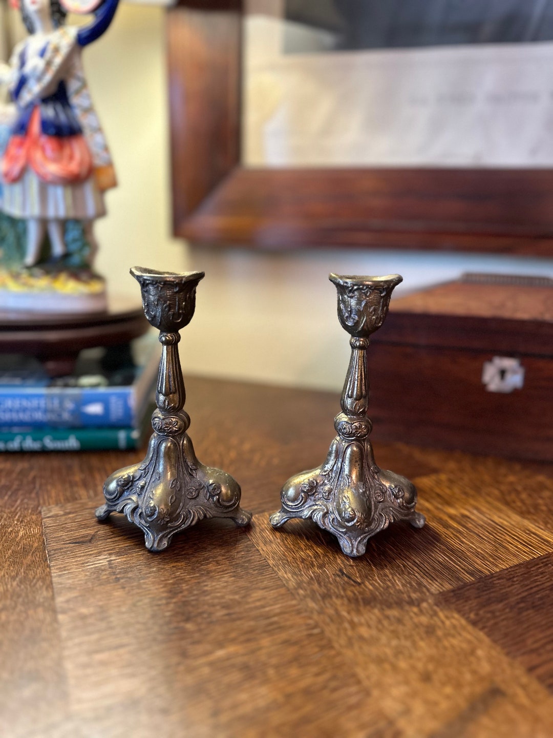 Antique Pair of Heavy Candleholders Candlesticks - Etsy