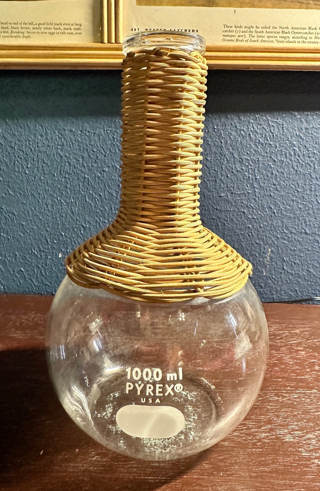 Vintage PYREX Boiling Flask With Rattan Neck Flower Vase - Etsy