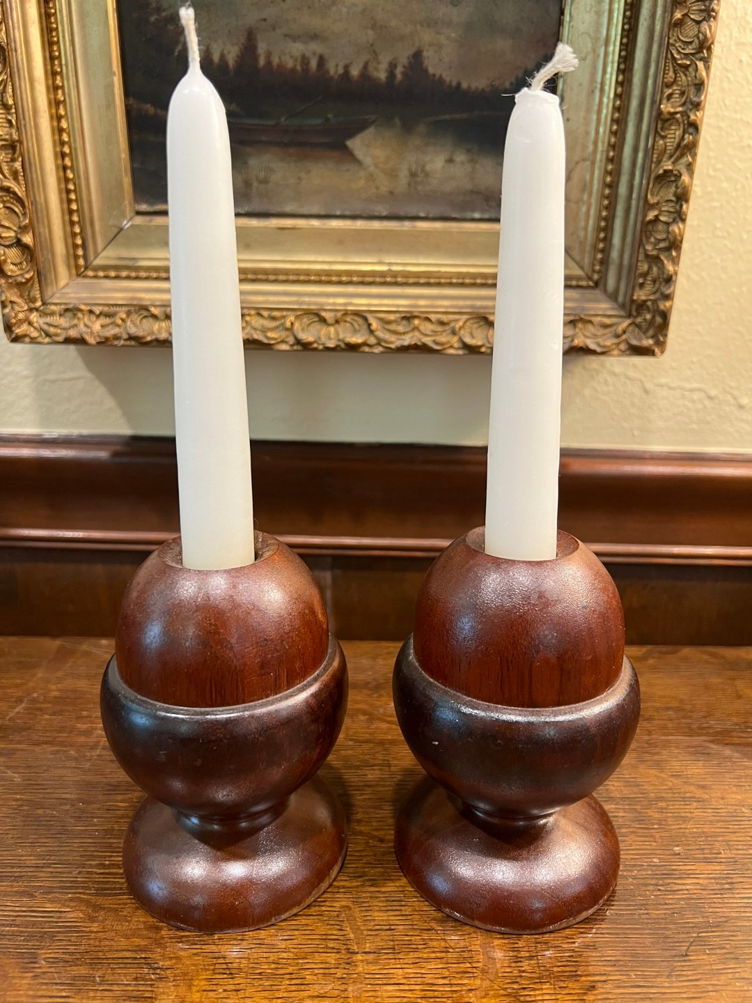 Mid Century Wood Acorn Candle Sticks Holder - Etsy