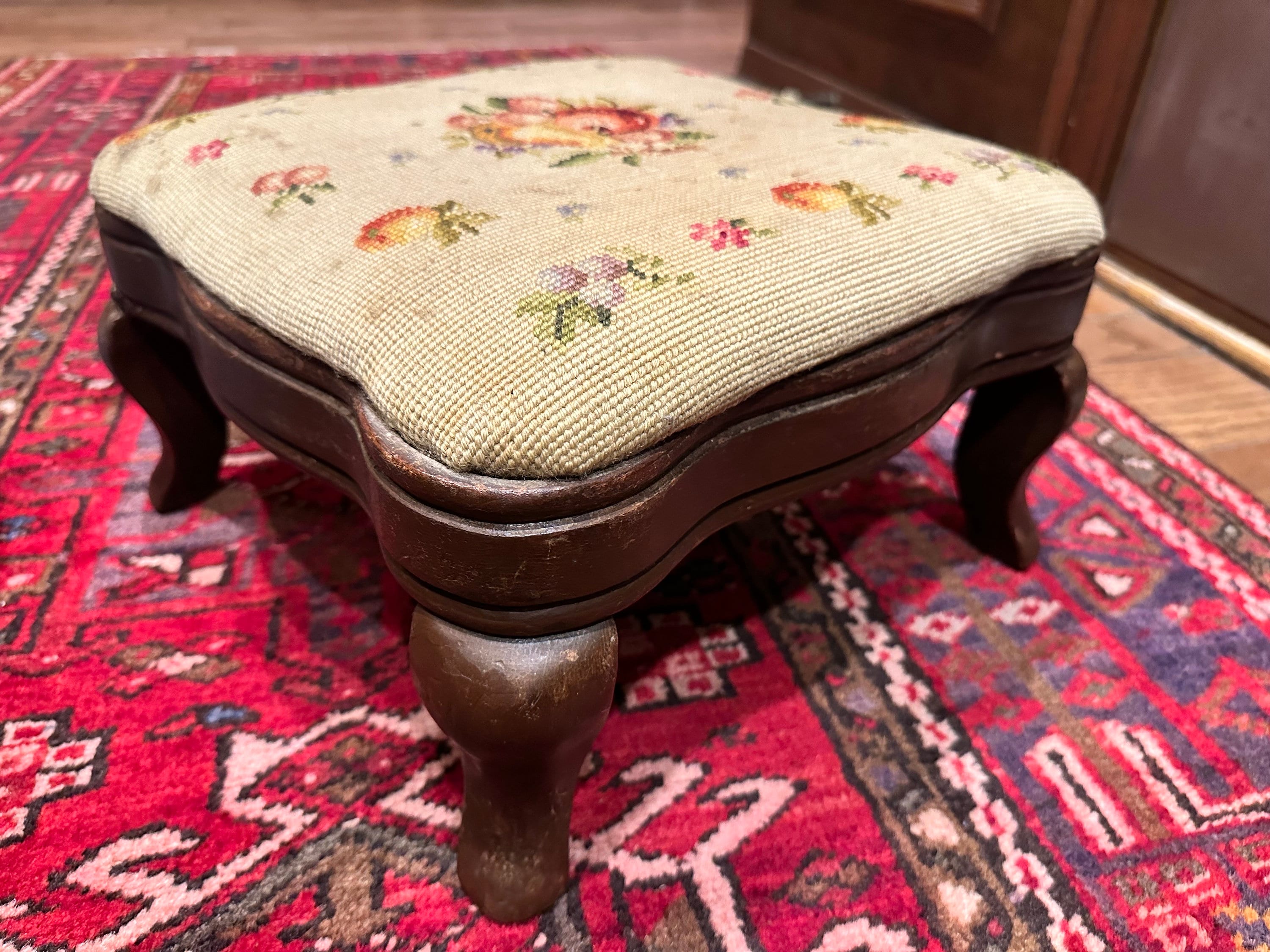 Antique Needlepoint Footstool - Etsy