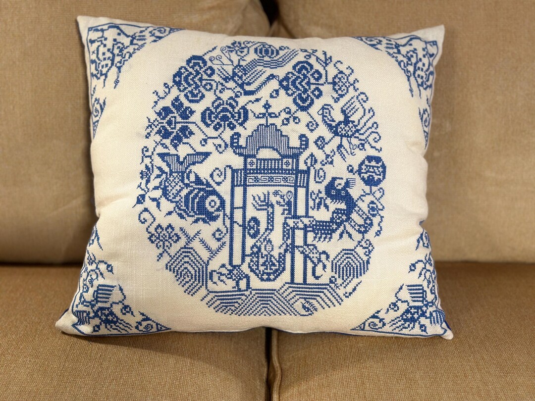 Blue and White Petit Point Needlepoint Pillow - Etsy