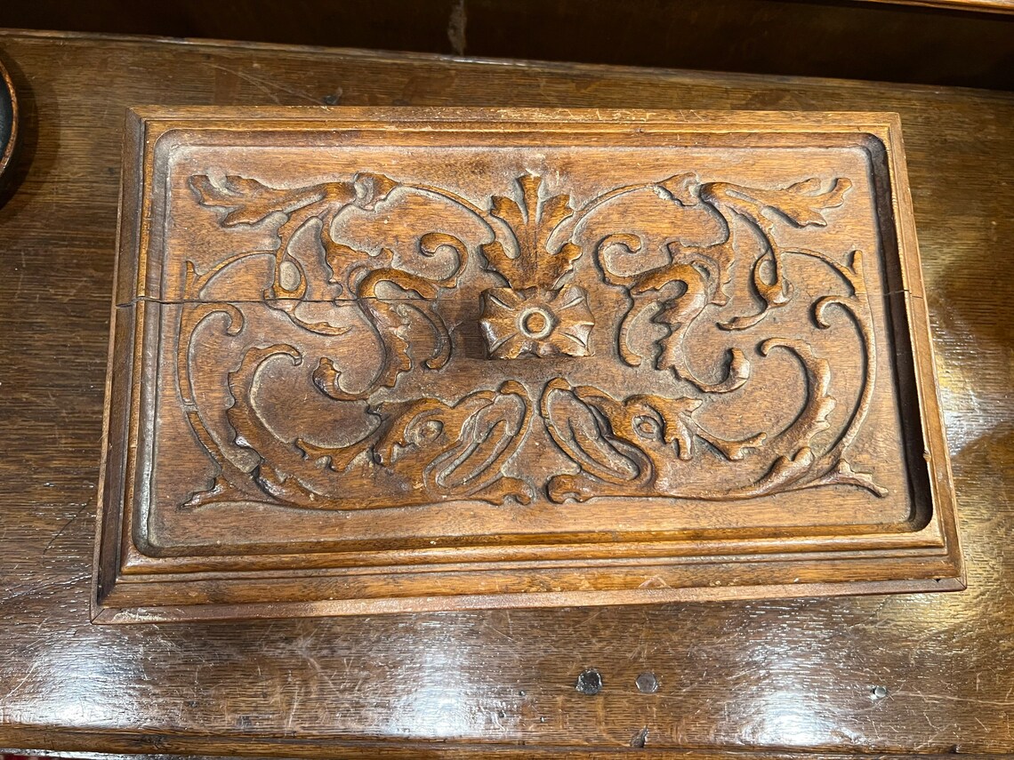 Antique Carved Wood Box Bible Box - Etsy
