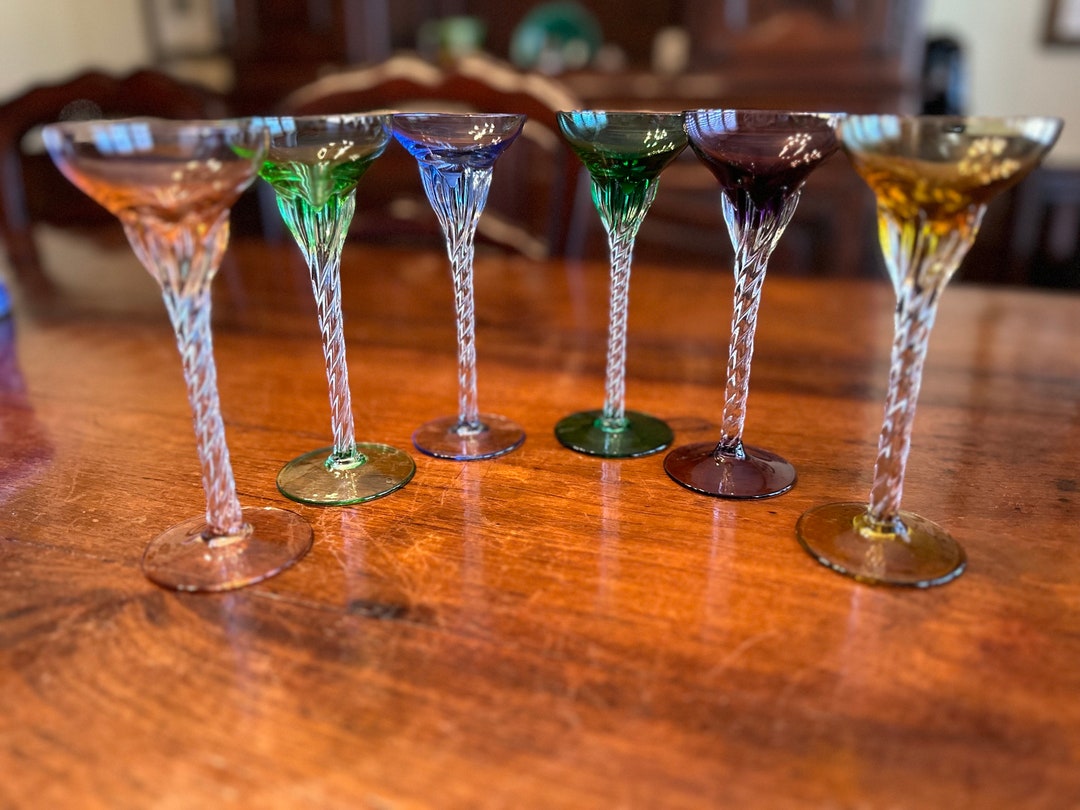 Colored Italian Cordial Glasses Twisted Stem Set Of 6 Etsy