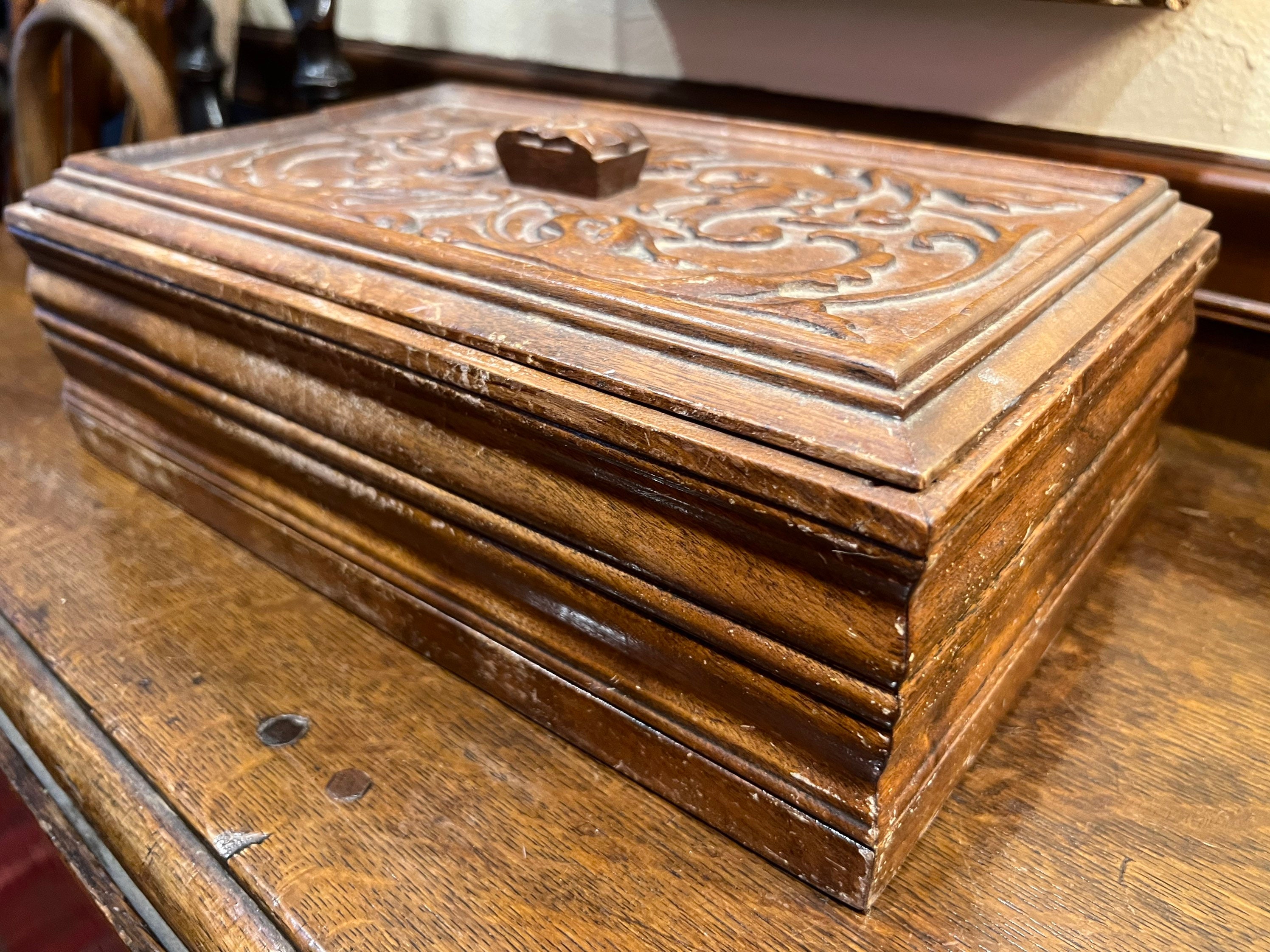 Antique Carved Wood Box Bible Box - Etsy
