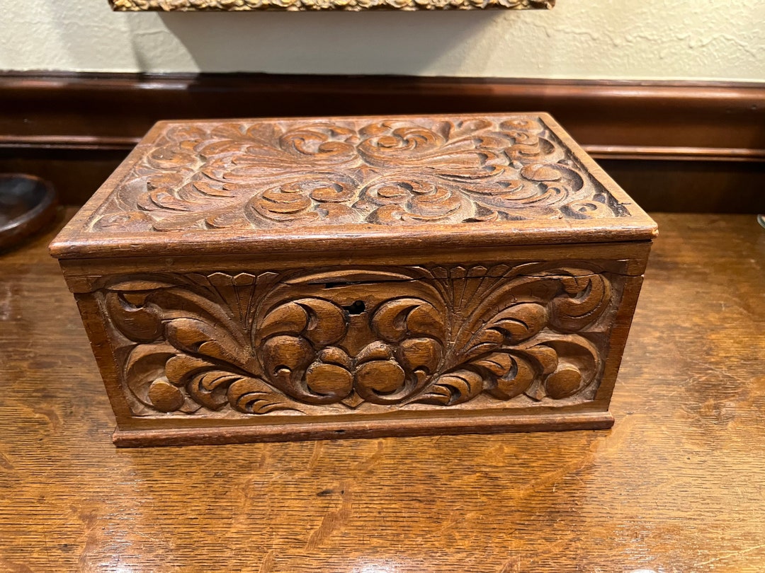 Antique Carved Wood Box - Etsy