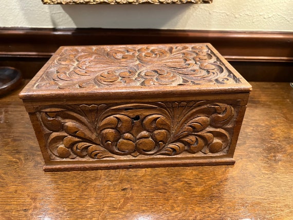 Antique Carved Wood Box - Etsy