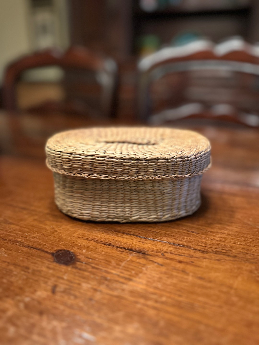Vintage Lidded Oval Sweetgrass Trinket Box - Etsy