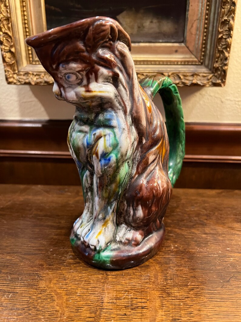 Majolica Cat Pitcher - Etsy
