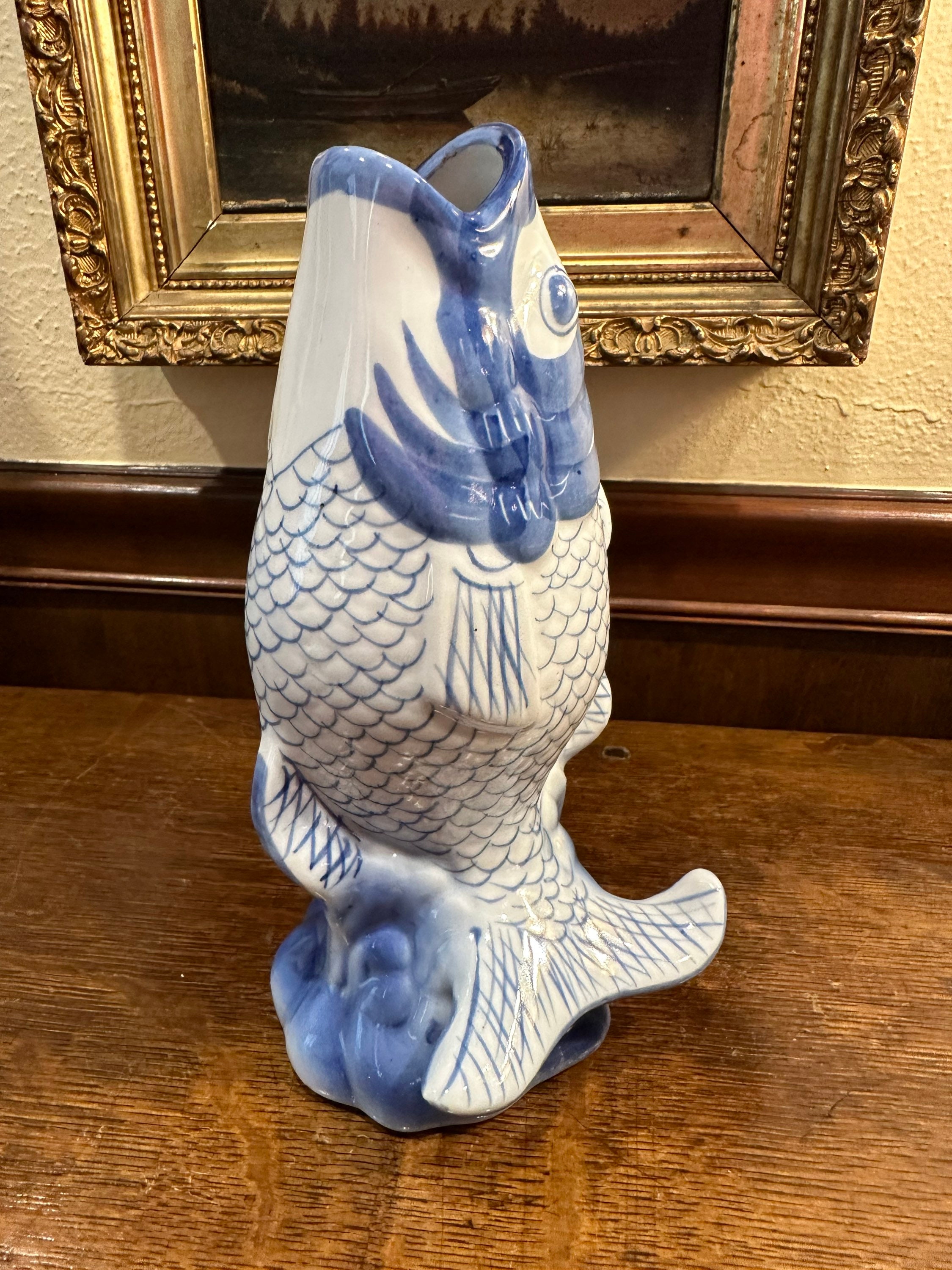 Blue and White Fish Vase - Etsy