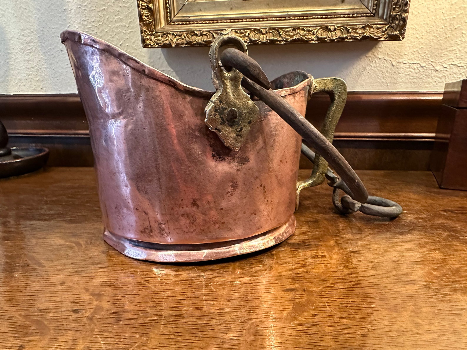 Antique Copper Coal Scuttle Pot With Wrought Iron Hanger - Etsy