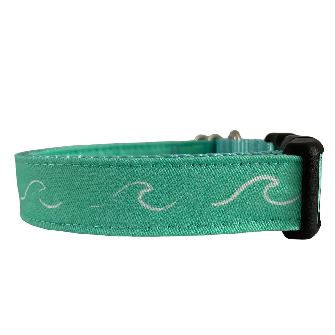 Wave Dog Collar, Aqua Green Nylon, Sea Life, Outdoor Collar, Nautical ...