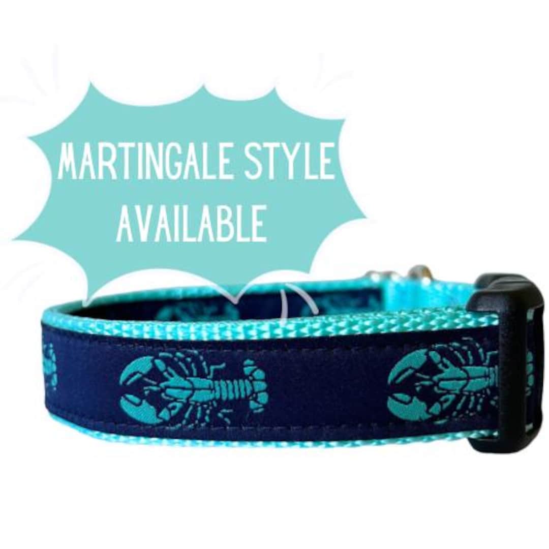 Dog Collar, Lobster Dog Collar, Aqua Blue Nylon, Aqua Lobster, Navy ...