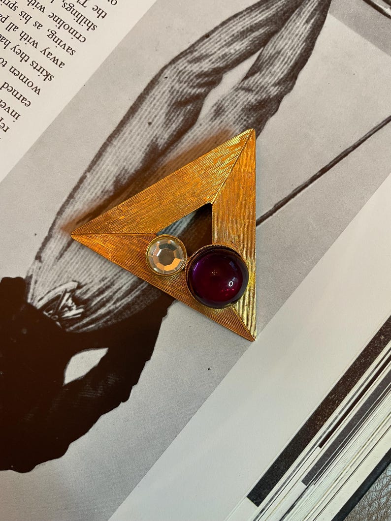 Gold Tone Modernist 1990's Triangle Brooch Pin With Purple Stone - Etsy