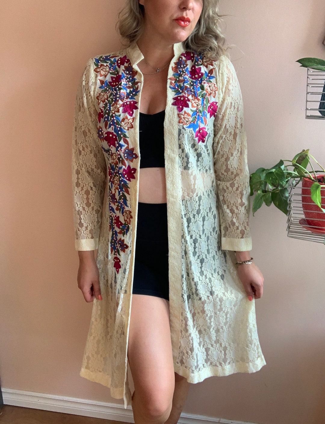 Vintage Colourful Lacey Floral Embellished Boho Duster Size - Etsy