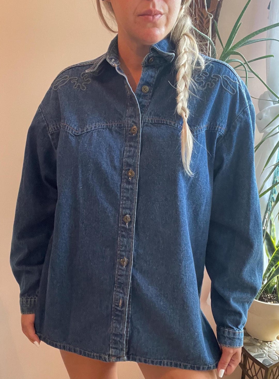 Dark Denim 1990's 'dorlene' Heavy Button up Shirt Shacket Size L/XL - Etsy