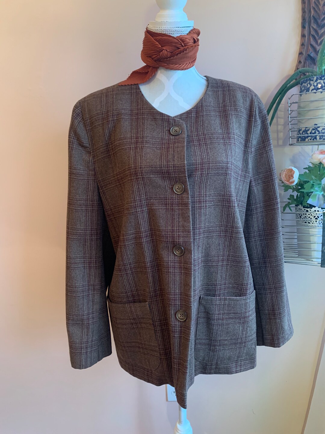 Vintage Brown Tone Handmade Collarless Blazer Shacket - Etsy