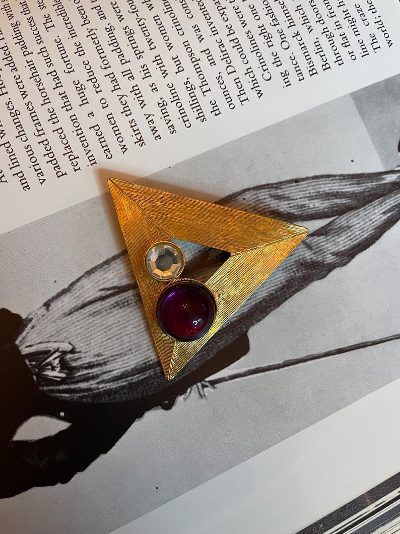Gold Tone Modernist 1990's Triangle Brooch Pin With Purple Stone - Etsy