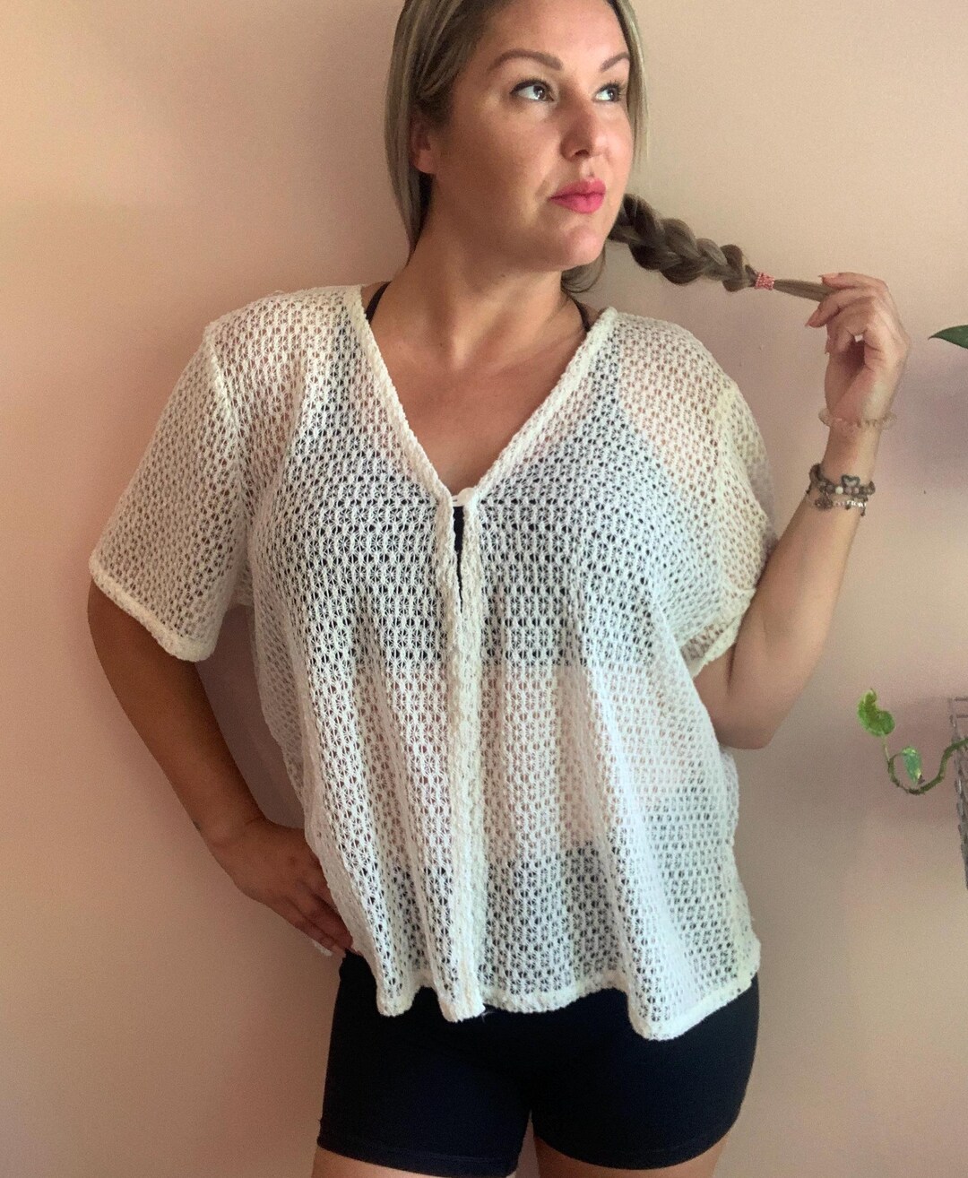 Off-white One Button Netted Penningtons Cardigan Cover-up - Etsy