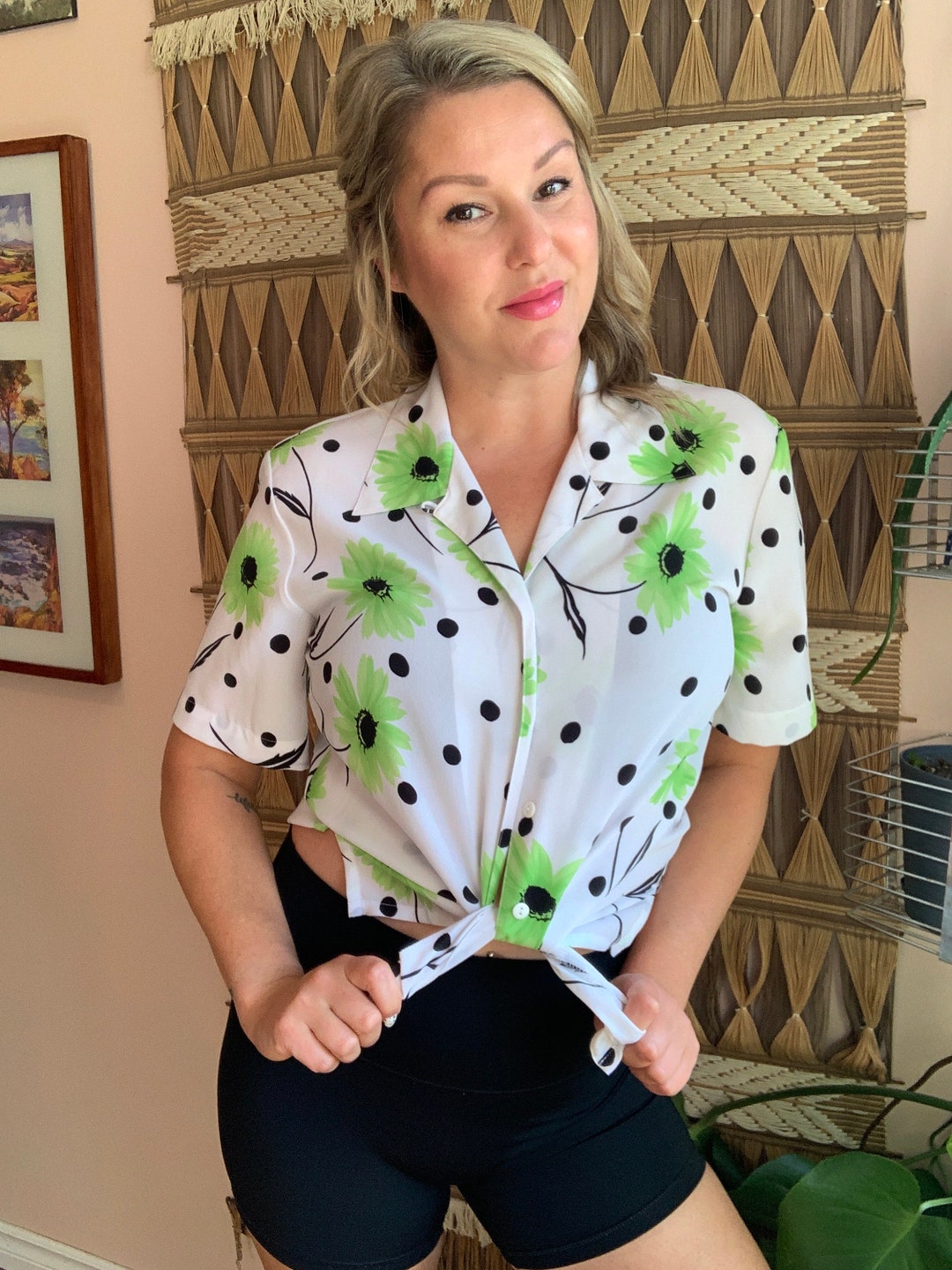 Vintage 1990's Lime Green Daisy Print Polka Dot 'tanjay' Blouse - Etsy