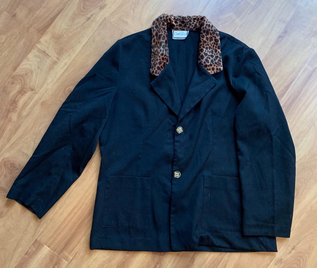 Black carroll Reed Blazer With Leopard Print Collar Size Large - Etsy