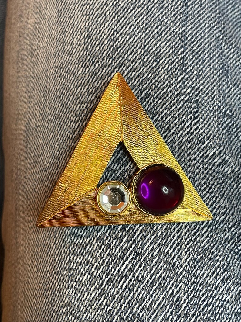 Gold Tone Modernist 1990's Triangle Brooch Pin With Purple Stone - Etsy