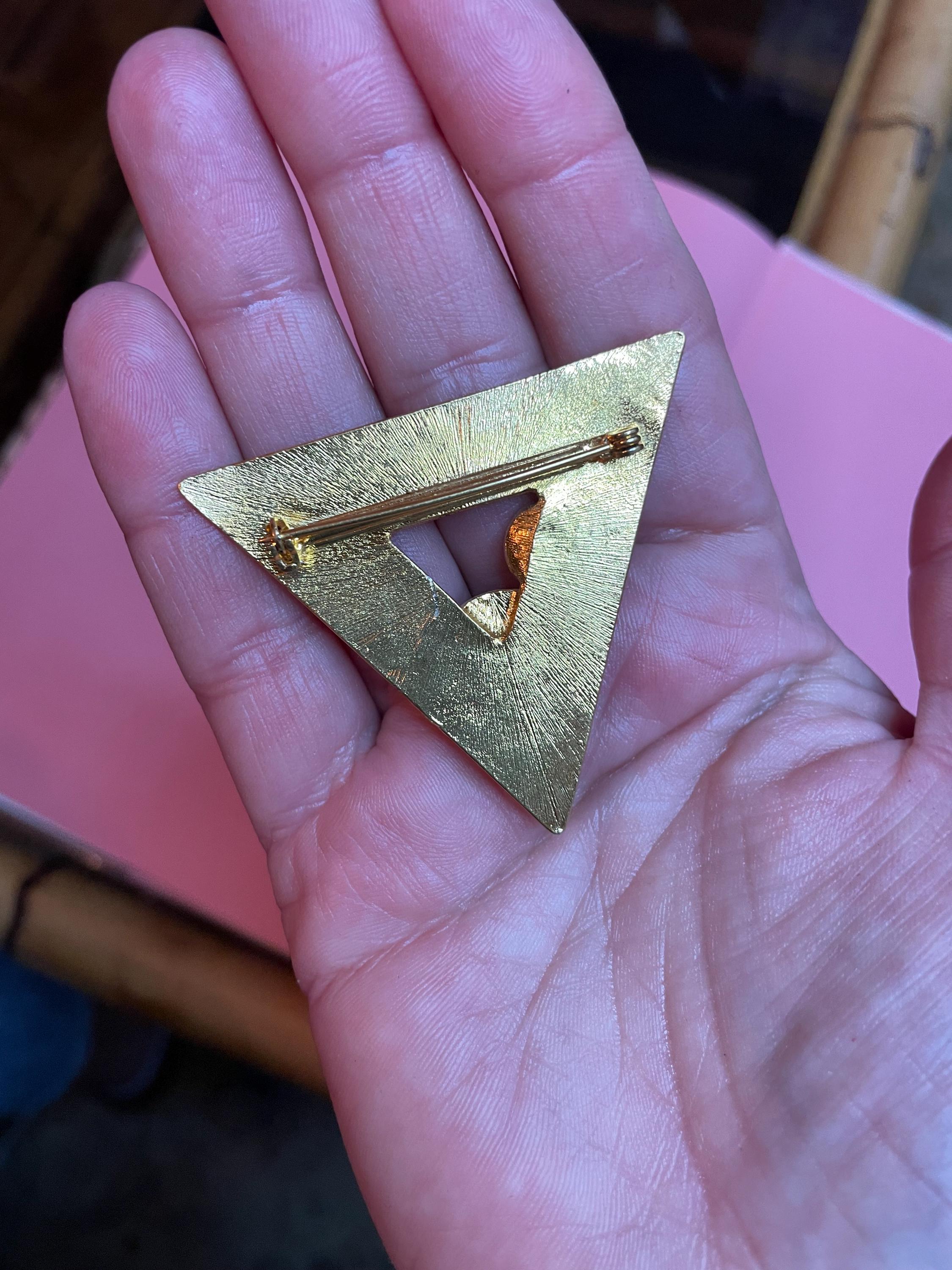 Gold Tone Modernist 1990's Triangle Brooch Pin With Purple Stone - Etsy
