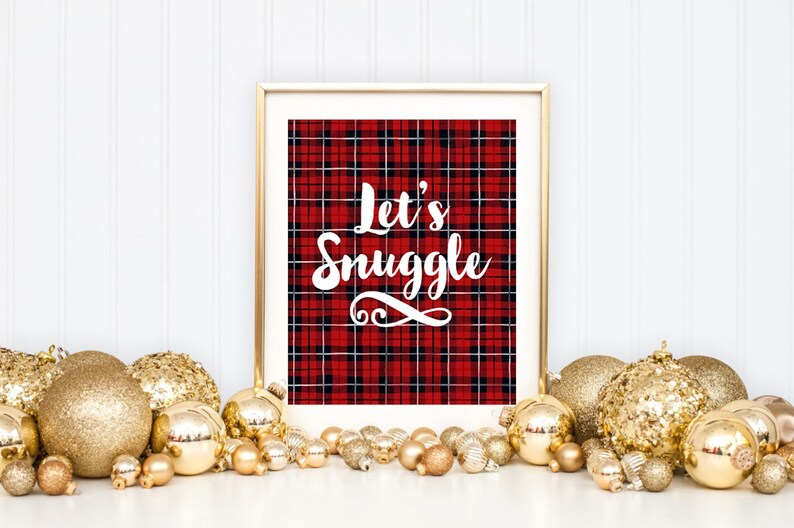 Let's Snuggle Print, Christmas Printable Art Print, Red Plaid ...